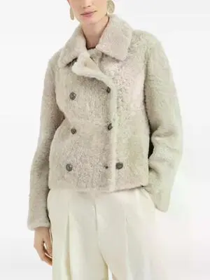 Brunello Cucinelli Fuzzy Shearling Pea Coat