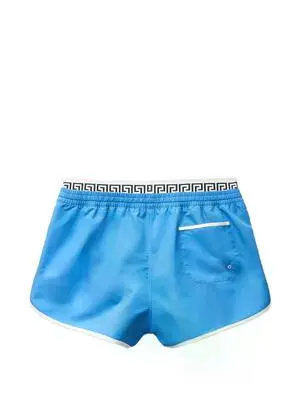 Versace Double Waistband Swim Shorts With Greca Border And Medusa Motif - Blue