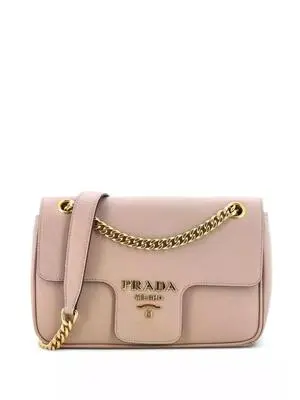 Prada Saffiano Leather Pattina Flap Shoulder Bag - Neutrals