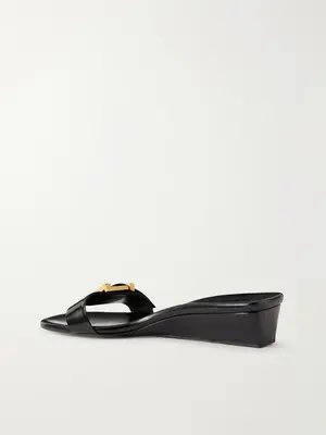 Khaite Manhattan Buckled Leather Wedge Sandals - Black