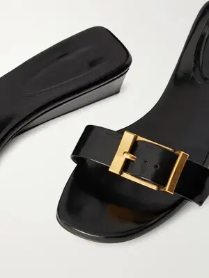 Khaite Manhattan Buckled Leather Wedge Sandals - Black