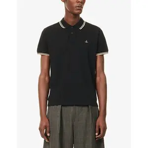 VIVIENNE WESTWOOD Classic-collar Knitted Cotton Polo T-shirt - Black