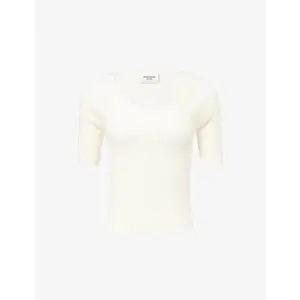 Max Mara Rib-knit V-neck Top - Ecru