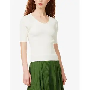 Max Mara Rib-knit V-neck Top - Ecru