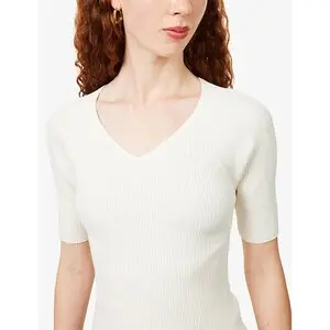 Max Mara Rib-knit V-neck Top - Ecru