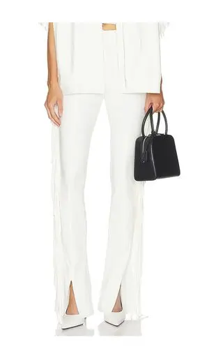 Norma Kamali Fringe Spat Jeans - White