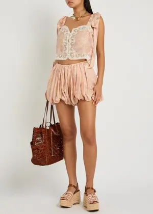 Chloé Floral-print Lace-trimmed Silk Cropped Top - Multicoloured