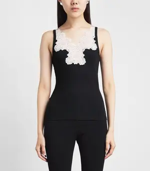 Sandro Ribbed Lace-trimmed Tank Top