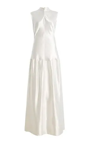 FFORME Sleeveless High Neck Maxi Dress With Ruffle Detail - White