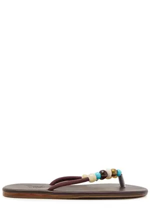 ANCIENT GREEK SANDALS Beaded Leather Thong Sandals - Brown