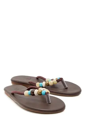 ANCIENT GREEK SANDALS Beaded Leather Thong Sandals - Brown