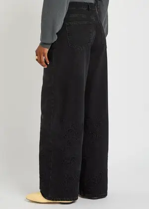GANNI Floral Embroidered Wide-leg Jeans