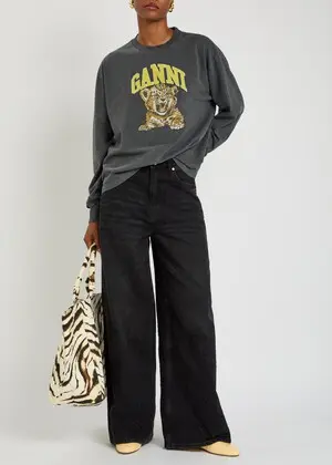 GANNI Floral Embroidered Wide-leg Jeans