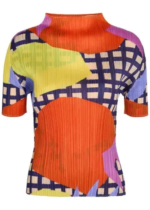 Issey Miyake Printed Pleated Mock-neck Top - Red