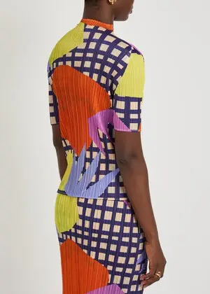 Issey Miyake Printed Pleated Mock-neck Top