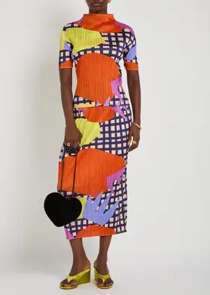 Issey Miyake Printed Pleated Mock-neck Top