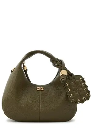 GANNI Grained Leather Hobo Mini Bag - Olive