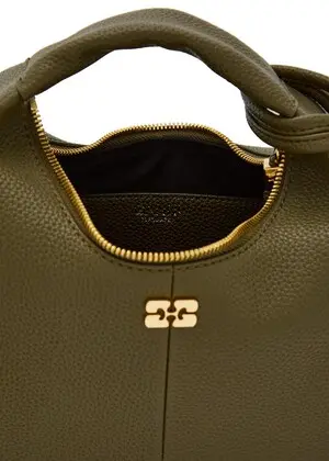 GANNI Grained Leather Hobo Mini Bag - Olive