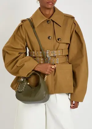 GANNI Grained Leather Hobo Mini Bag - Olive