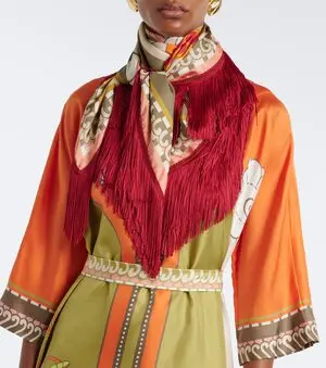 La DoubleJ Fringed Printed Silk Twill Scarf