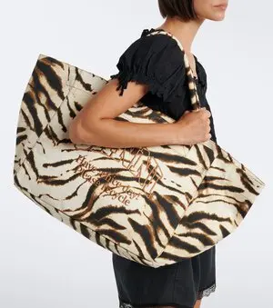 GANNI Large Zebra-print Canvas Tote Bag
