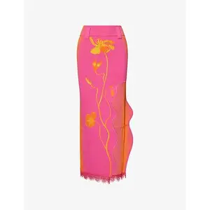 Ph5 Lili Floral Stretch-knit Midi Skirt - Pink