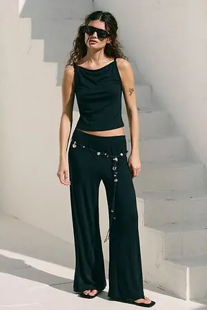 Free People Micro-ribbed Tank And Wide-leg Pant Set - Black