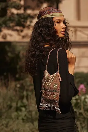 FP COLLECTION Beaded Bag With Fringe Trim - Pixie Dust