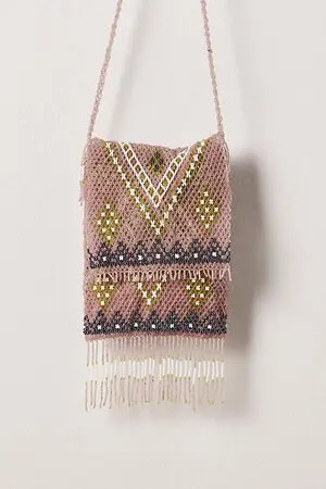 FP COLLECTION Beaded Bag With Fringe Trim