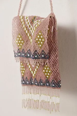 FP COLLECTION Beaded Bag With Fringe Trim