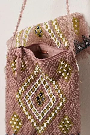 FP COLLECTION Beaded Bag With Fringe Trim
