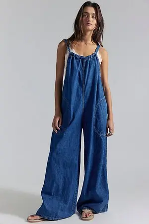 We The Free We The Free Freebird Wide Leg Denim Jumpsuit Echo