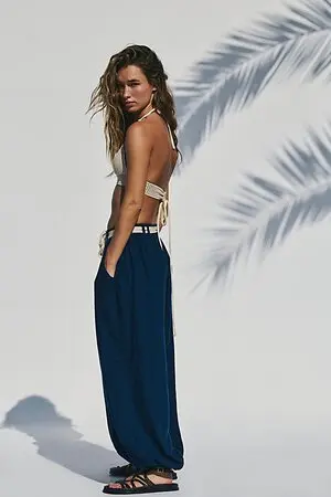 Free People Sandshell Linen Volare Balloon Pants - Poseidon
