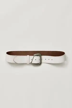 Free People Leather Belt With Oversized Buckle - Cloud
