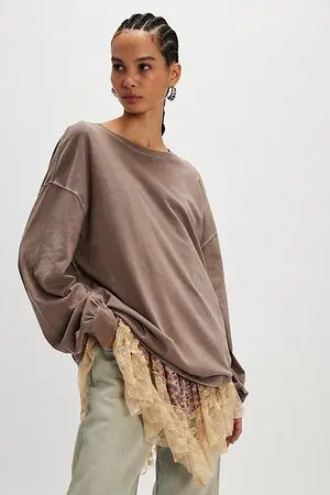 We The Free Classic Cotton Oversized Long Sleeve Top - Dusted Cocoa
