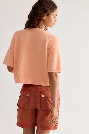 Free People Softspun Wool Blend Cardigan With Drop Shoulder Sleeves - Spring Melon