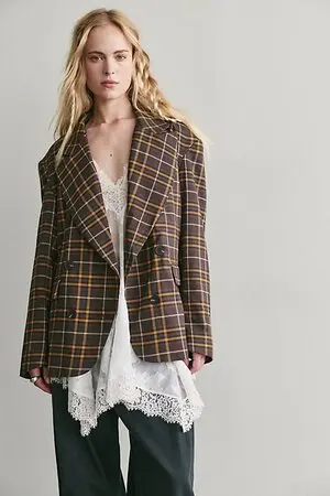 Free People Dean Double-breasted Blazer Jacket - Black Combo
