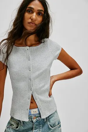 INTIMATELY Ribbed Cardigan With Capped Sleeves And Picot Trim - Light Heather