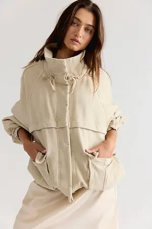 Free People Jojo Oversized Funnel Neck Jacket - Tea