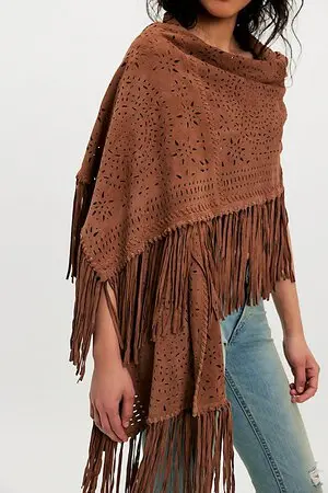UNDERSTATED LEATHER Suede Cut Out Wrapable Scarf At
