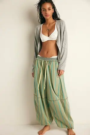 INTIMATELY Wide-leg Striped Lounge Pants - Sage Combo
