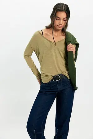 We The Free Real One" Long Sleeve V-neck Top - Python