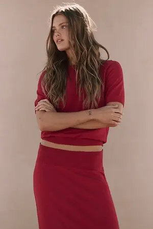 Free People Isabella Sweater Skirt Set - Deep Cherry