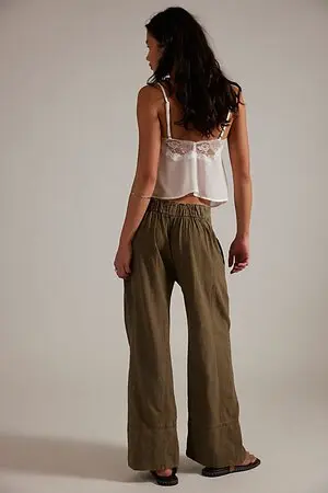 Free People Free People Day's End Linen Pull-On Wide Leg Trousers Beech Leaves