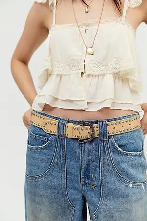 Free People Studded Leather Hip Belt - Bone