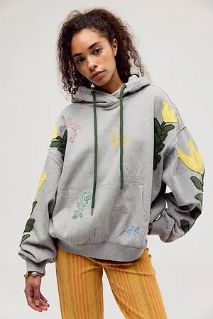 We The Free Embellished Cotton Hoodie - Heather Grey Combo