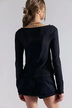 Free People Delilah Long Sleeve Top - Black