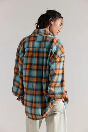 We The Free Ashley Plaid Cotton Flannel Shirt - Spring Blue Combo