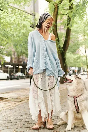 INTIMATELY Maxi Lace Slip Skirt With Ruffles And Handkerchief Hem - Ivory