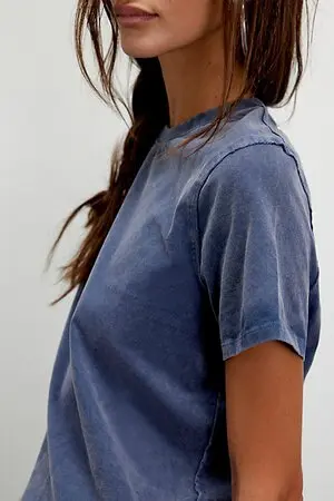 We The Free Relaxed Washed Cotton Jersey Crewneck Tee - Dark Denim